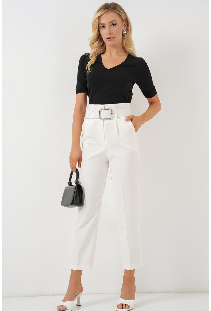 6556 Kemerli Kumaş Pantolon